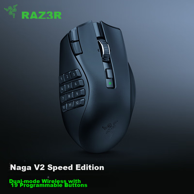 Razer Naga V2 HyperSpeed Wireless Mouse, 2.4G Bluetooth, MMORPG Gaming Mouse, 19 Programmable Buttons, 3000DPI