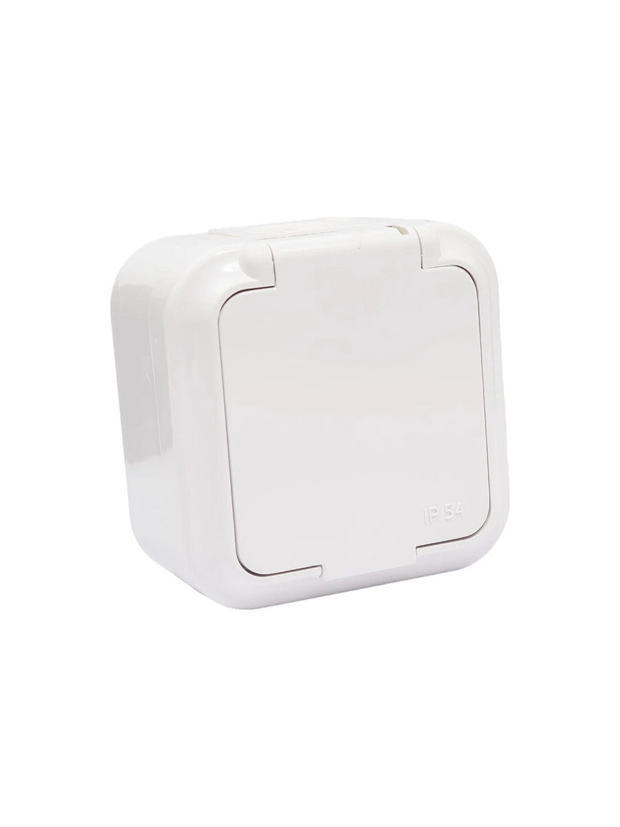 Розетка Bylectrica с крышкой, влагозащищенная, IP44, белая, для открытой проводки
