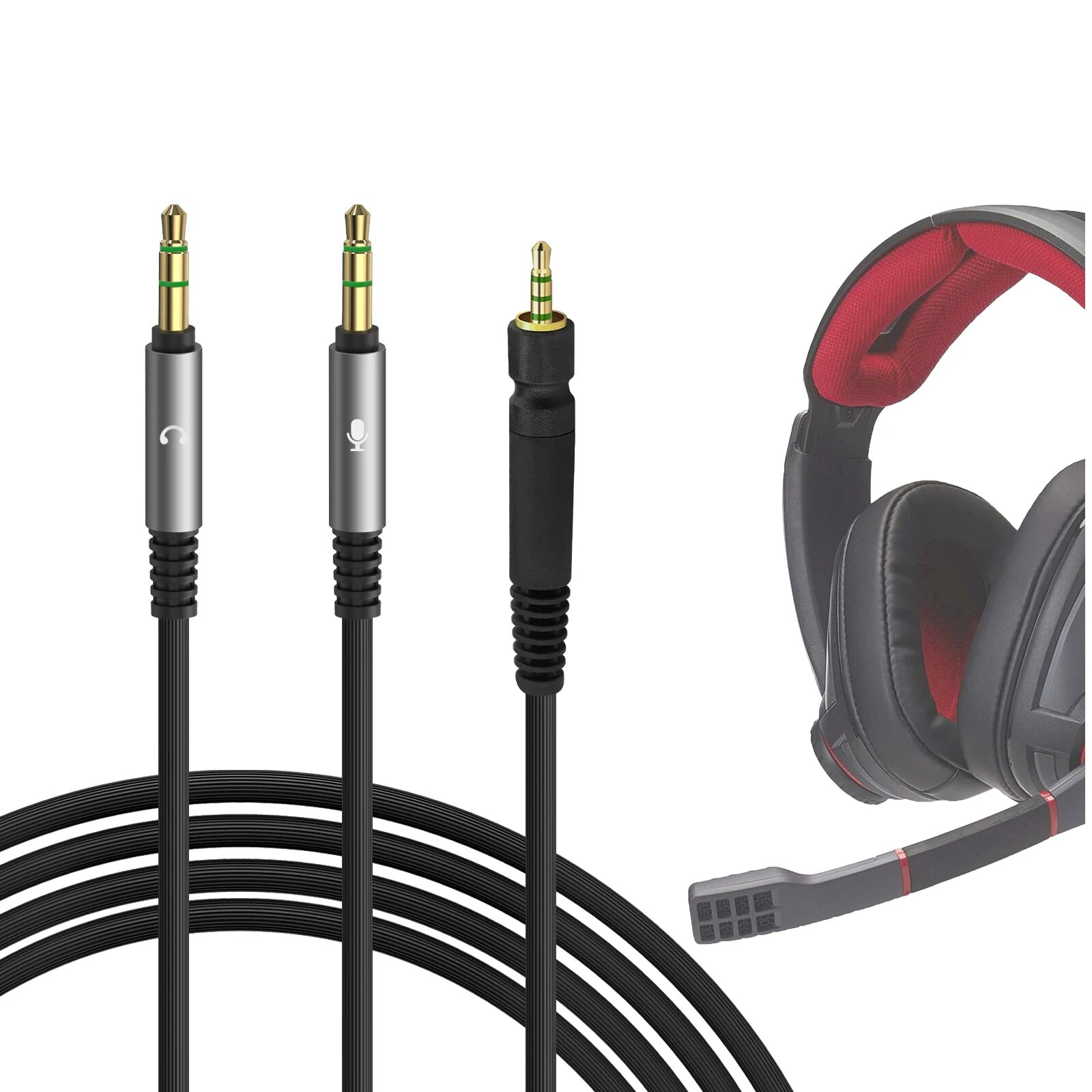 Аудиокабель Geekria, совместимый с наушниками Sennheiser Game One, GSP 600, двойным Y-образным адаптером-разветвителя 3,5 мм на 2,5 мм (1,7 м)