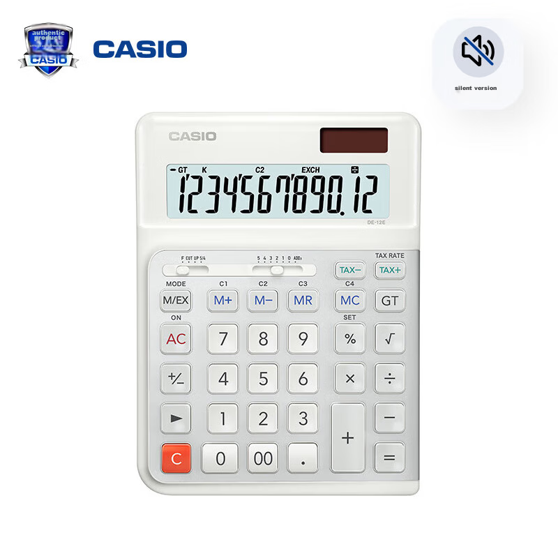 Casio 3-Degree Ergonomic Calculator DE-12E, Large Office Calculator, Ergonomic Step Keys