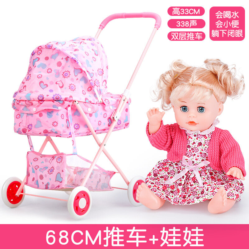 Большая игрушечная коляска, детская утолщенная коляска с кукольным игровым домиком, игрушечная девочка, детский сад