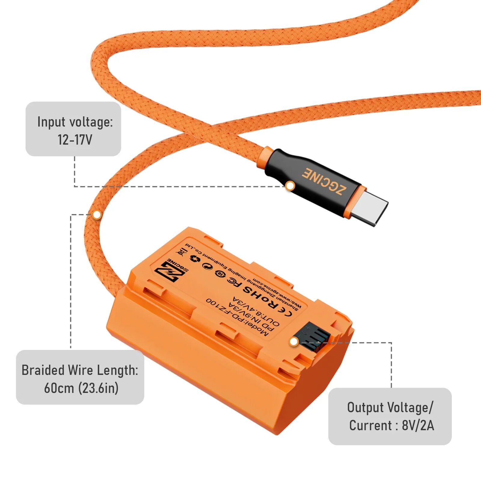 ZGCINE DT-LPE6 фиктивный аккумулятор для Canon Type C