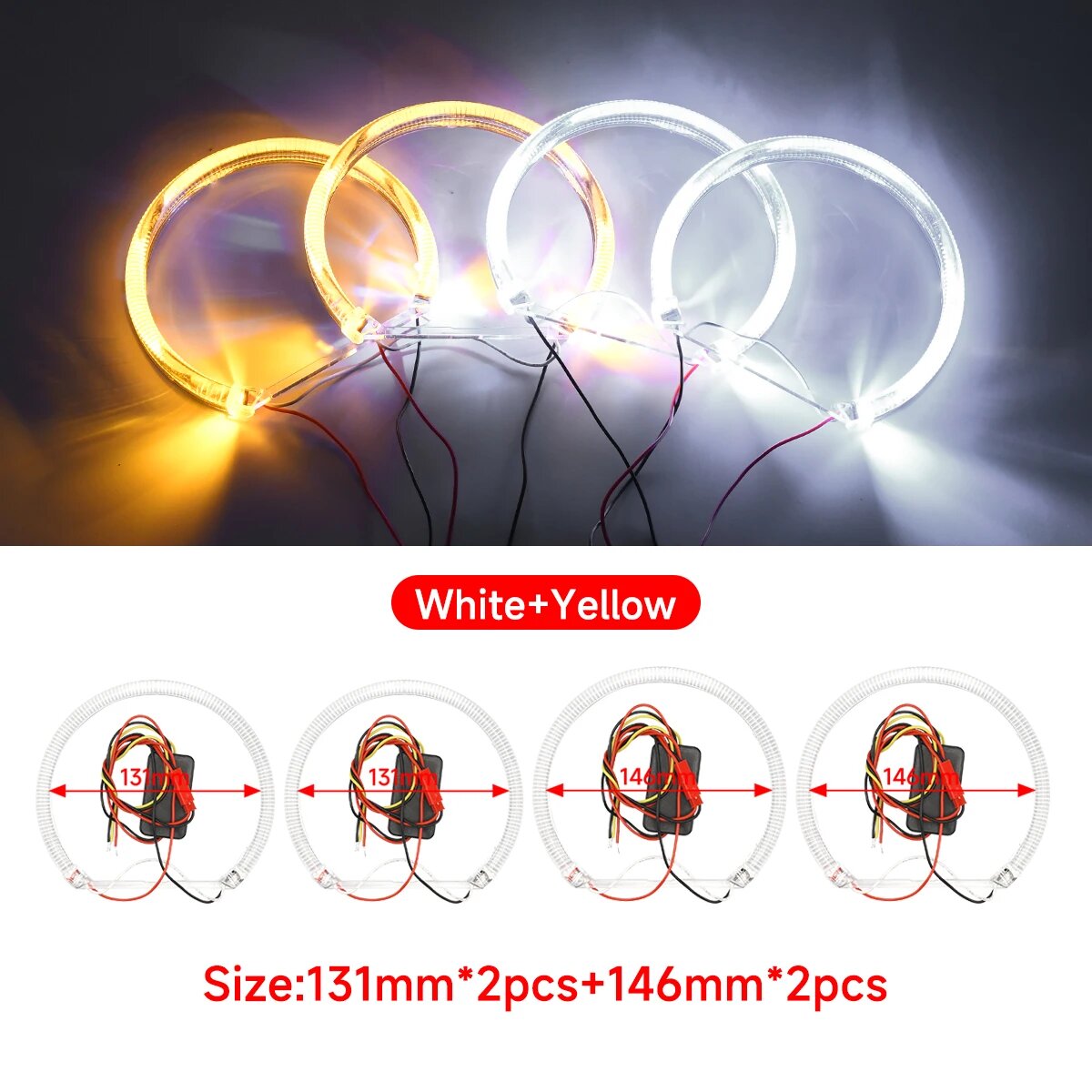 Комплект светодиодных ангельских глаз 131 мм 146 мм Белые глаза демона Кольцо Halo для BMW 3 серии E46 316i 318i 320d 323i 328i 330i 325xi 330d 98-05 2x131and 2x146 WY