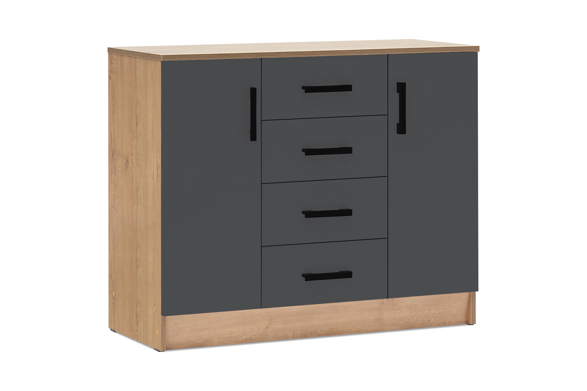 Комод для одежды Нонтон, 100x43x82 см, 4 ящика и 2 полки, дуб вотан / графит