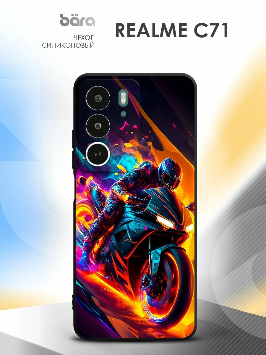 Чехол на Realme C71 (4G)/P3 lite (4G) накладка, защитный, матовый, черный с рисунком