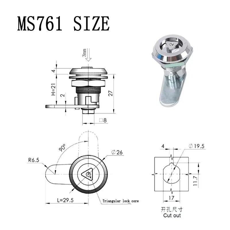 Треугольный цилиндр из цинкового сплава, кулачковый замок, электрический шкаф с распределительной коробкой для ключей, замки для языка шкафа с ключом, 2Sets-no key-Zinc