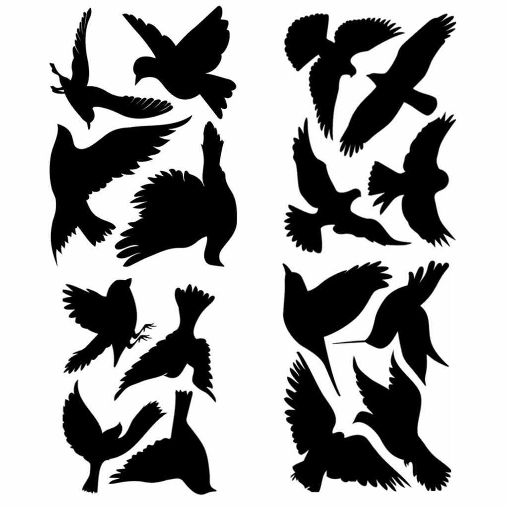 Всего 4 листа по 16 рисунков, электростатические наклейки на окна с изображением колибри