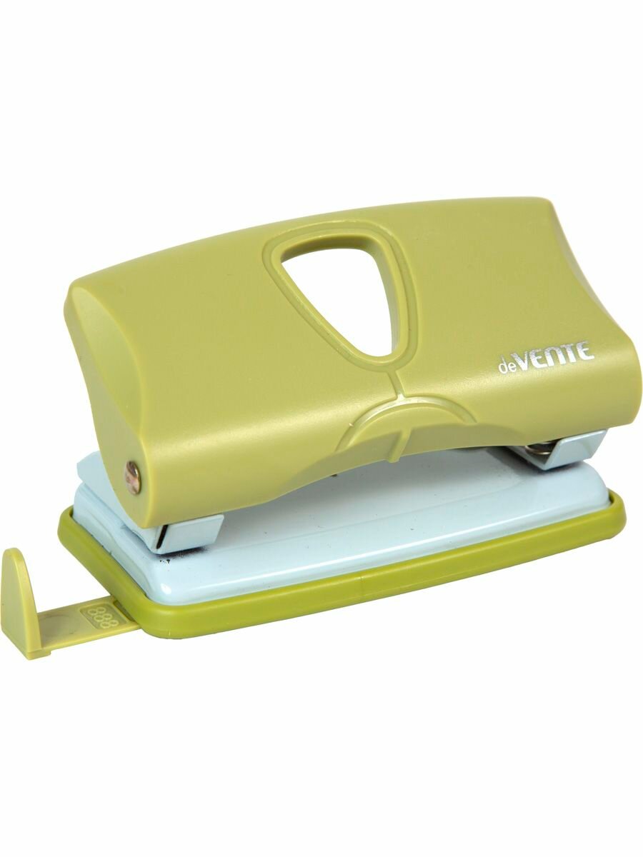 Дырокол deVENTE "sigNATURE", мощность 10 листов, оливковый, с линейкой