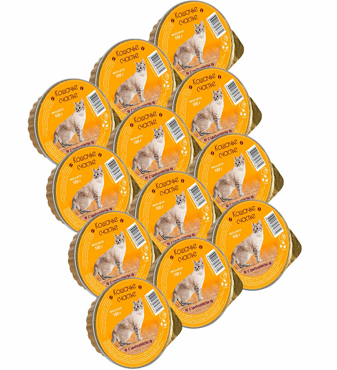 Корм влажный Кошачье Счастье для взрослых кошек, цыпленок, 100 г х 12 шт