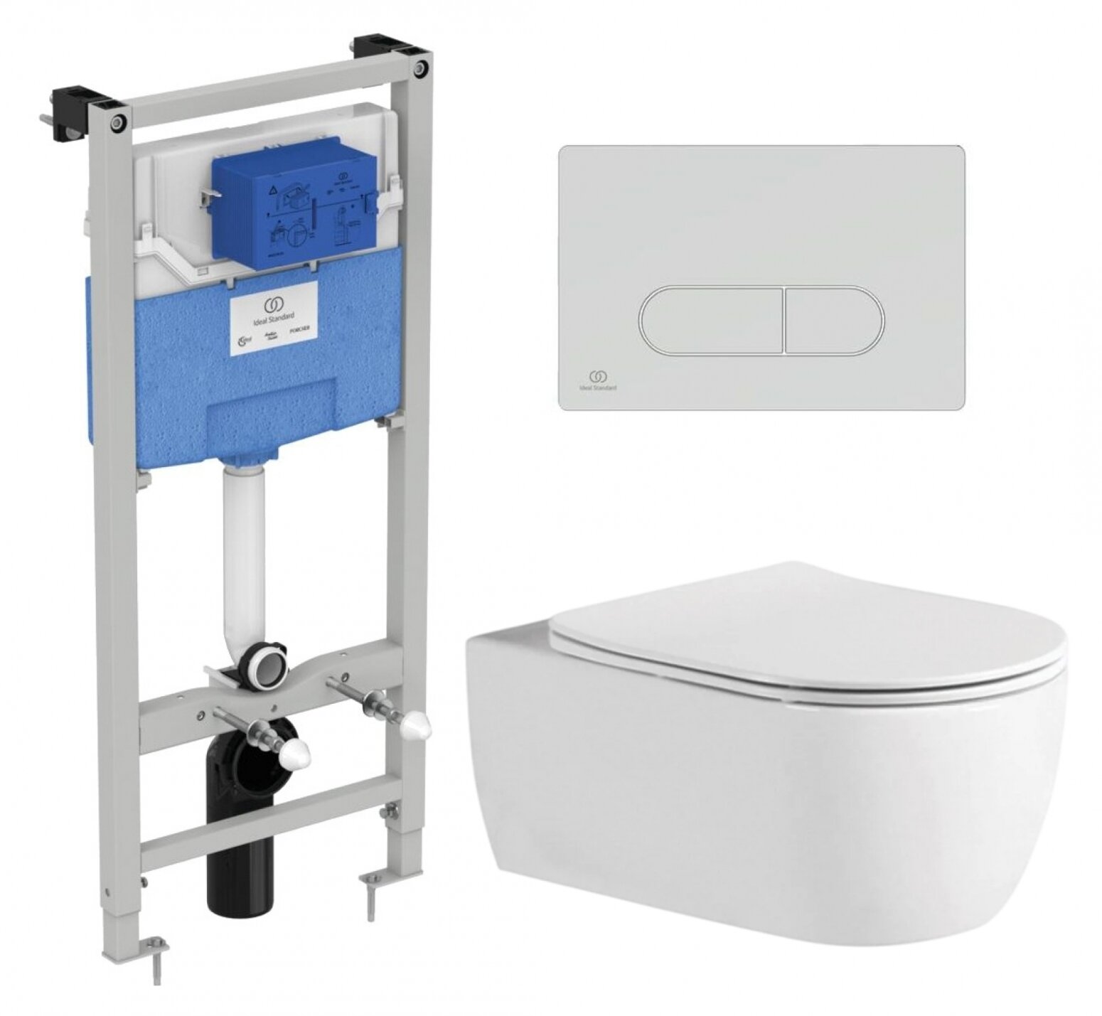 Комплект 3 в 1 инсталляция Ideal Standard + Унитаз подвесной AQUATEK Европа AQ1106L-00 + кнопка хром