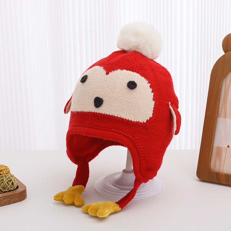 Детская шапка на осень и зиму, очень милая бархатная защитная шапка для ушей, детская шерстяная шапка с рисунком пингвина, детская вязаная шапка