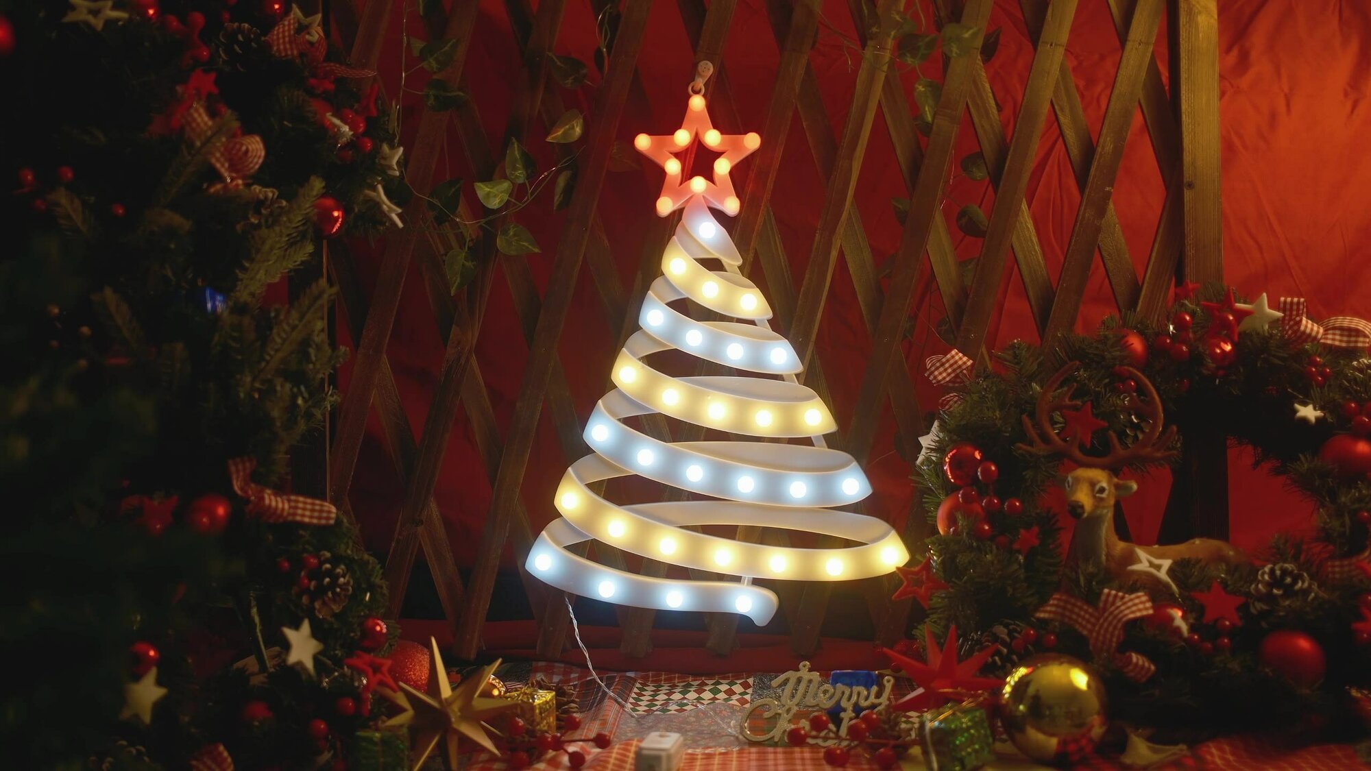 Витая рождественская елка для кемпинга, односторонняя витая елка с подвесной гирляндой в виде пятиконечной звезды