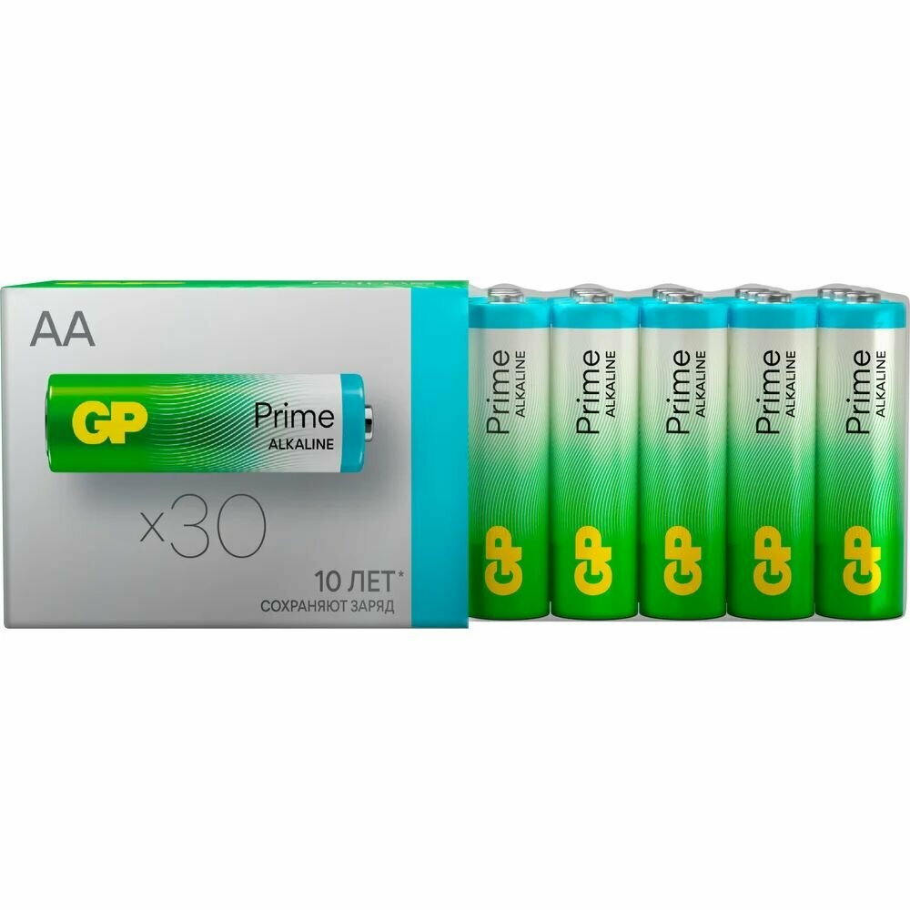 Алкалиновые пальчиковые батарейки GP АА Prime Alkaline, набор 30 шт. 19730