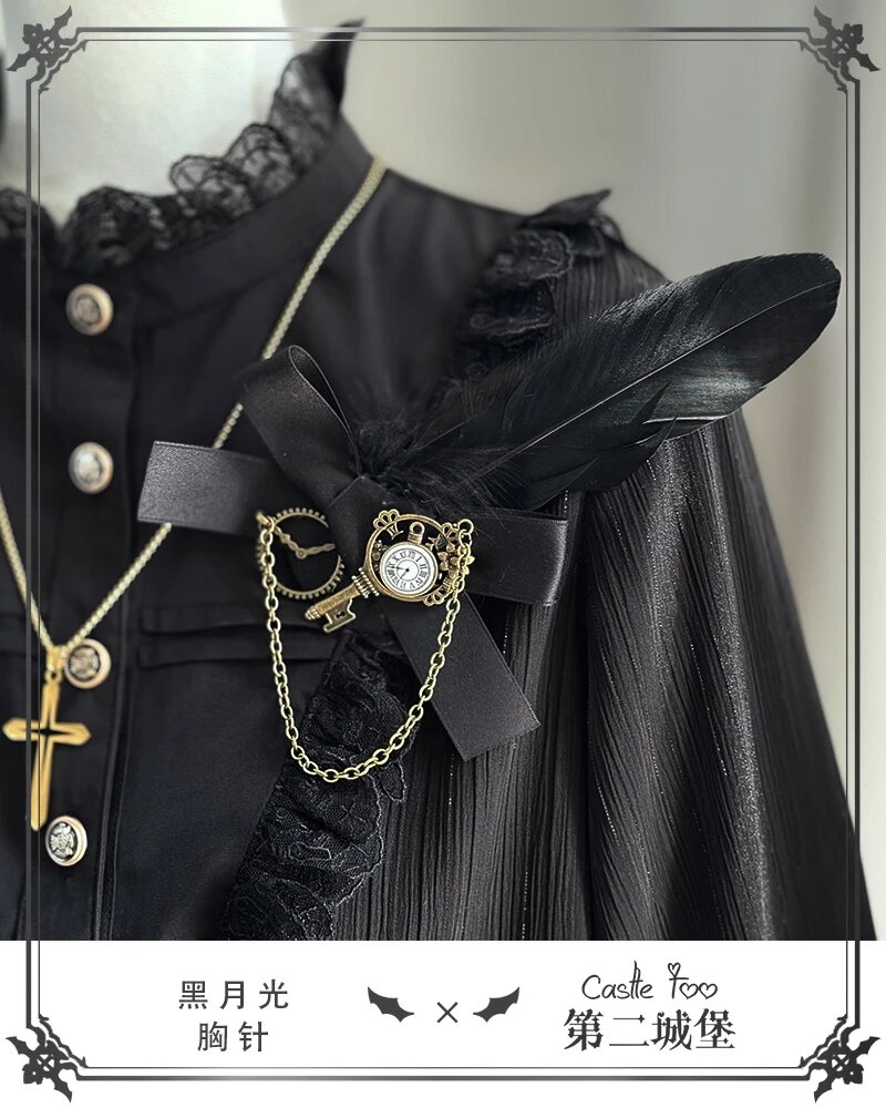 Черная шифоновая рубашка Ouji Lolita Bloocosli Один размер, Brooch Only