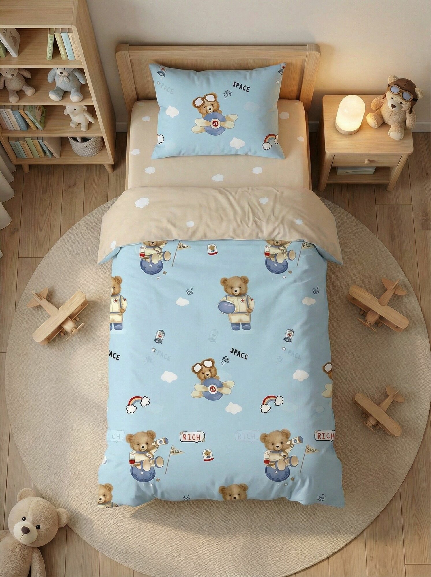 Комплект постельного белья Мишки-авиаторы 90х200 см.