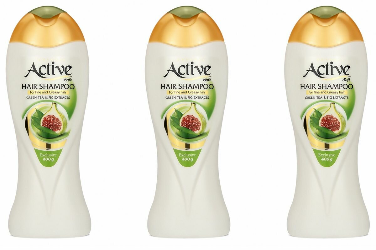 Active Шампунь, Natural, Зеленый чай и инжир, для объема волос, 400 мл, 3 шт
