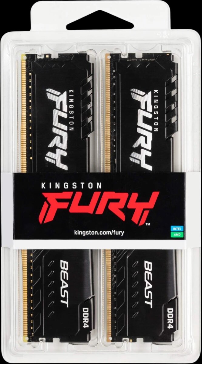 Оперативная память Kingston Fury Beast, 32GB, 3200 MHz, DDR4, DIMM, радиаторы охлаждения