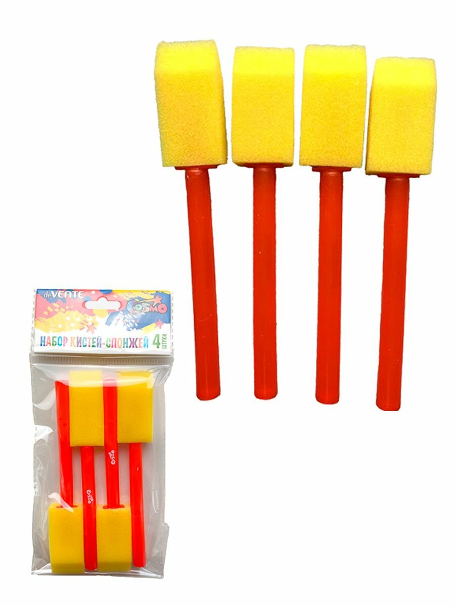 Набор художественных кистей спонж 4шт deVente "Cosmo" прямоугольные, пластиковая ручка