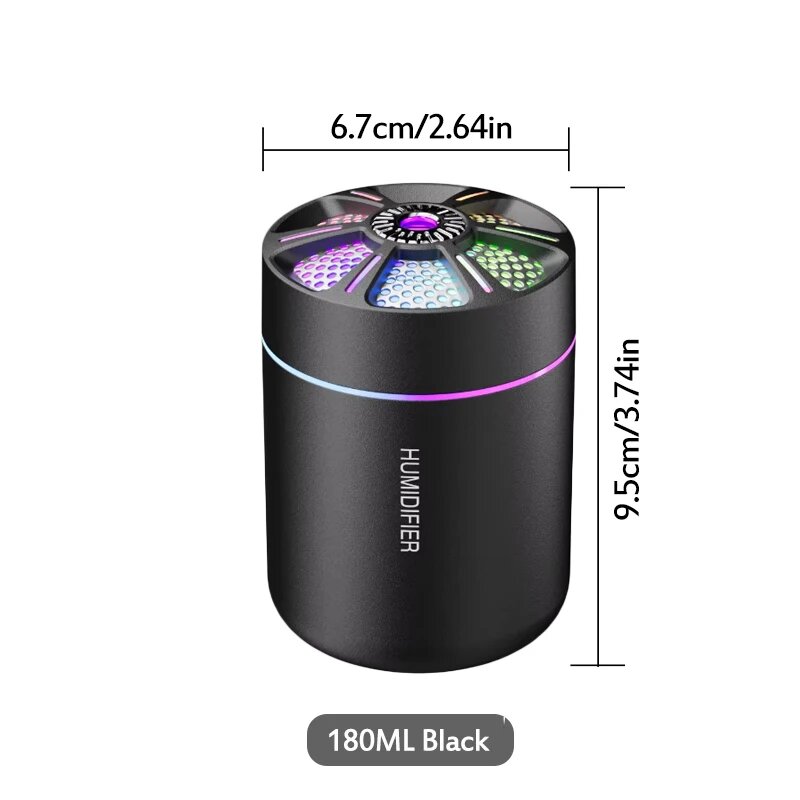 Ультразвуковой Автомобильный Аромадиффузор-увлажнитель 5 Вт USB, 180 Мл, С 180ml Black C