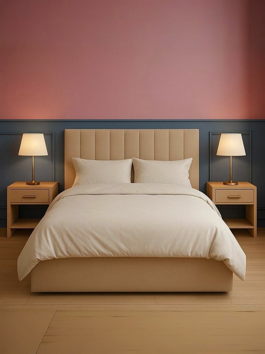 Кровать двуспальная 120х200 с подъемным механизмом, ящиками для белья, ортопедическим основанием, Светло-бежевая, Линдон