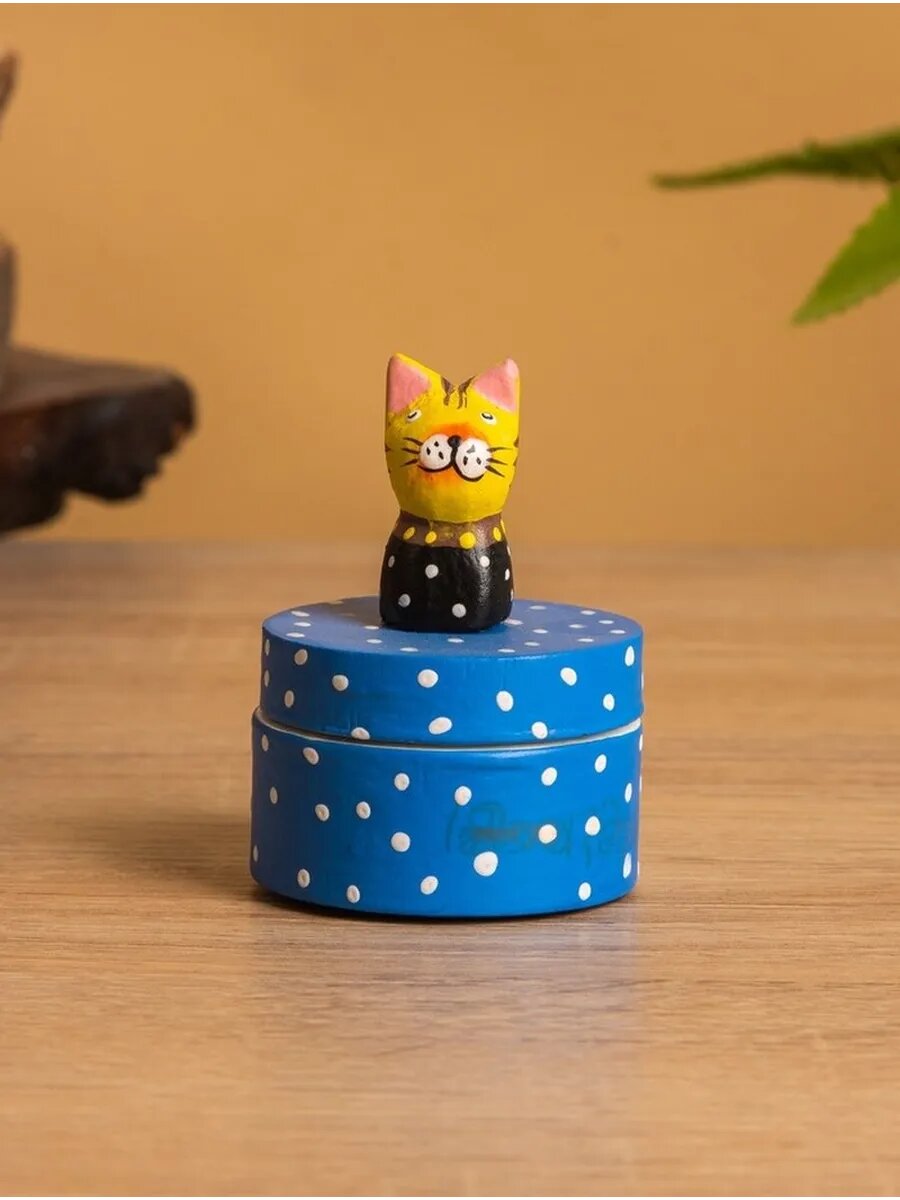 Очаровательная синяя шкатулка в виде котика