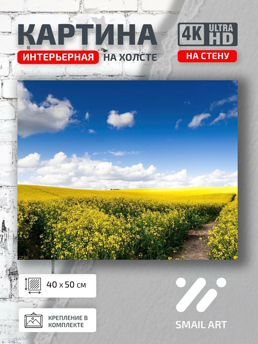 Картина на холсте интерьерная 40 на 50 на стену Желтые цветы для офиса пейзаж