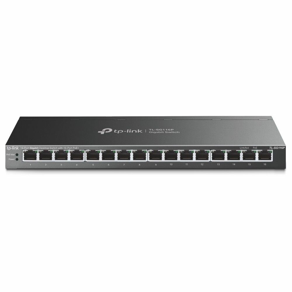 Tp - Link Сетевое оборудование TL - SG116P Настольный коммутатор с 16 гигабитными портами PoE+