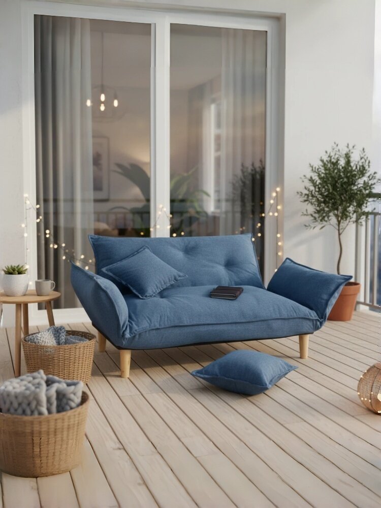 Диван, раскладывающийся на пол, японский стиль, синий, 120x63x65 см