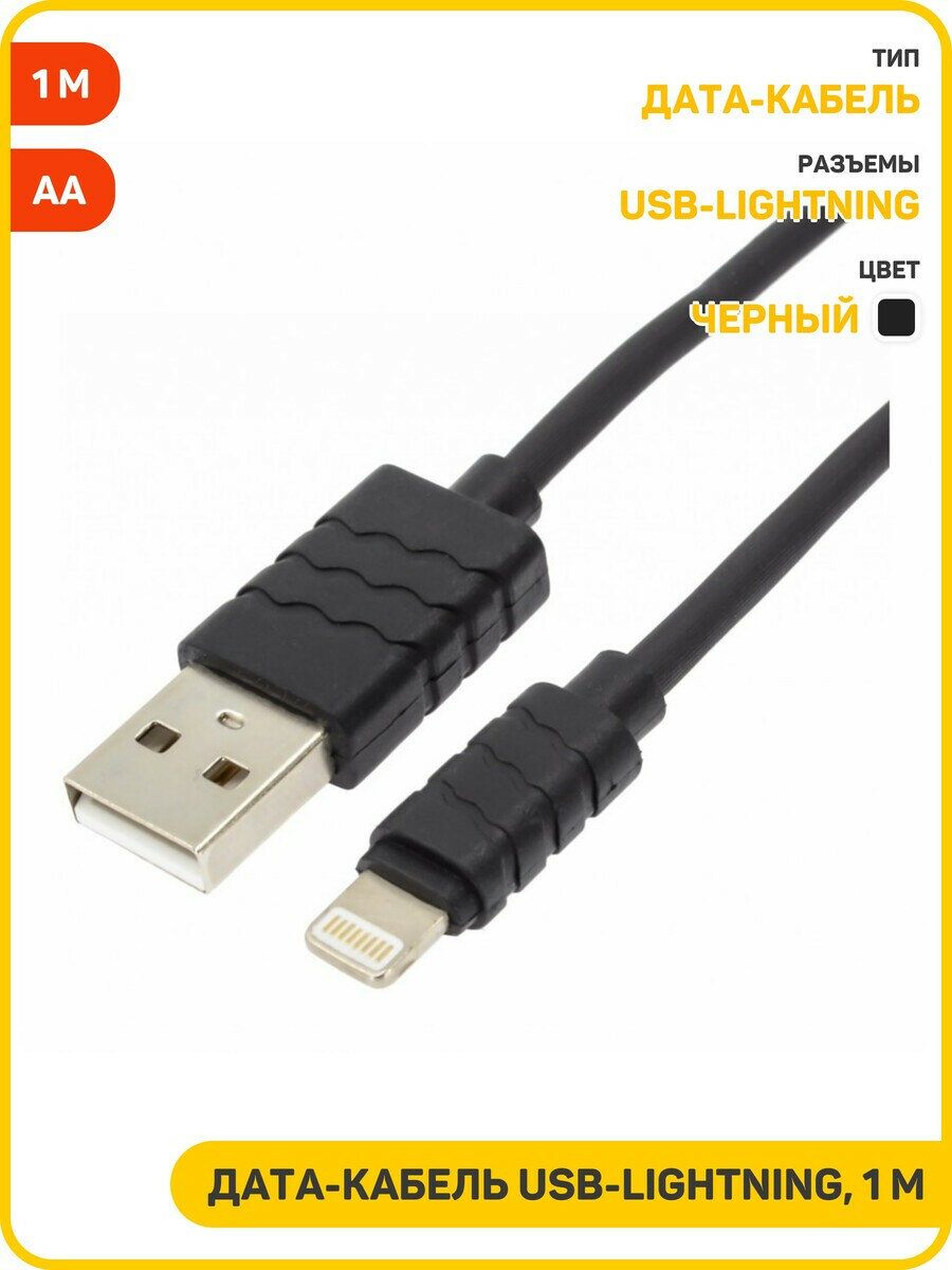 Дата-кабель USB-Lightning, 1 м, черный, AA