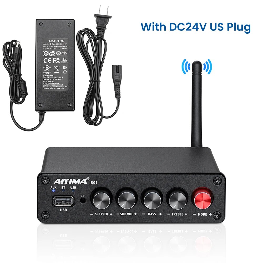 Aiyima Audio B01 Bluetooth Усилитель сабвуфера 100 Вт with US plug