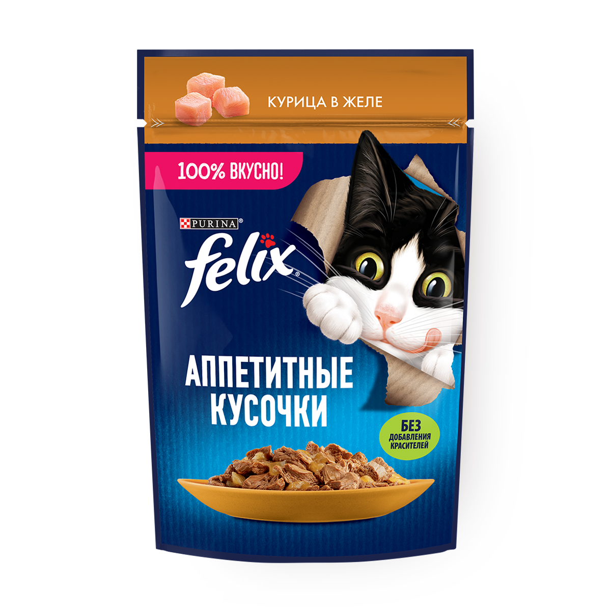 Влажный корм для кошек Felix Аппетитные кусочки курица в желе