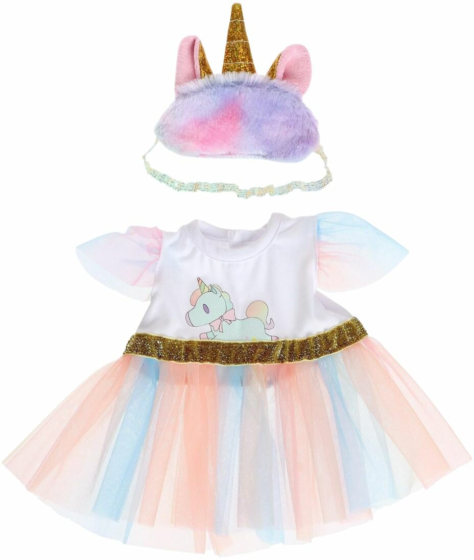 Платье для куклы "Единорожка" на липучках + повязка на голову, набор одежды для куколки и пупса 37-40 см, кукольный наряд, готовый гардероб, цвет бело-розовый