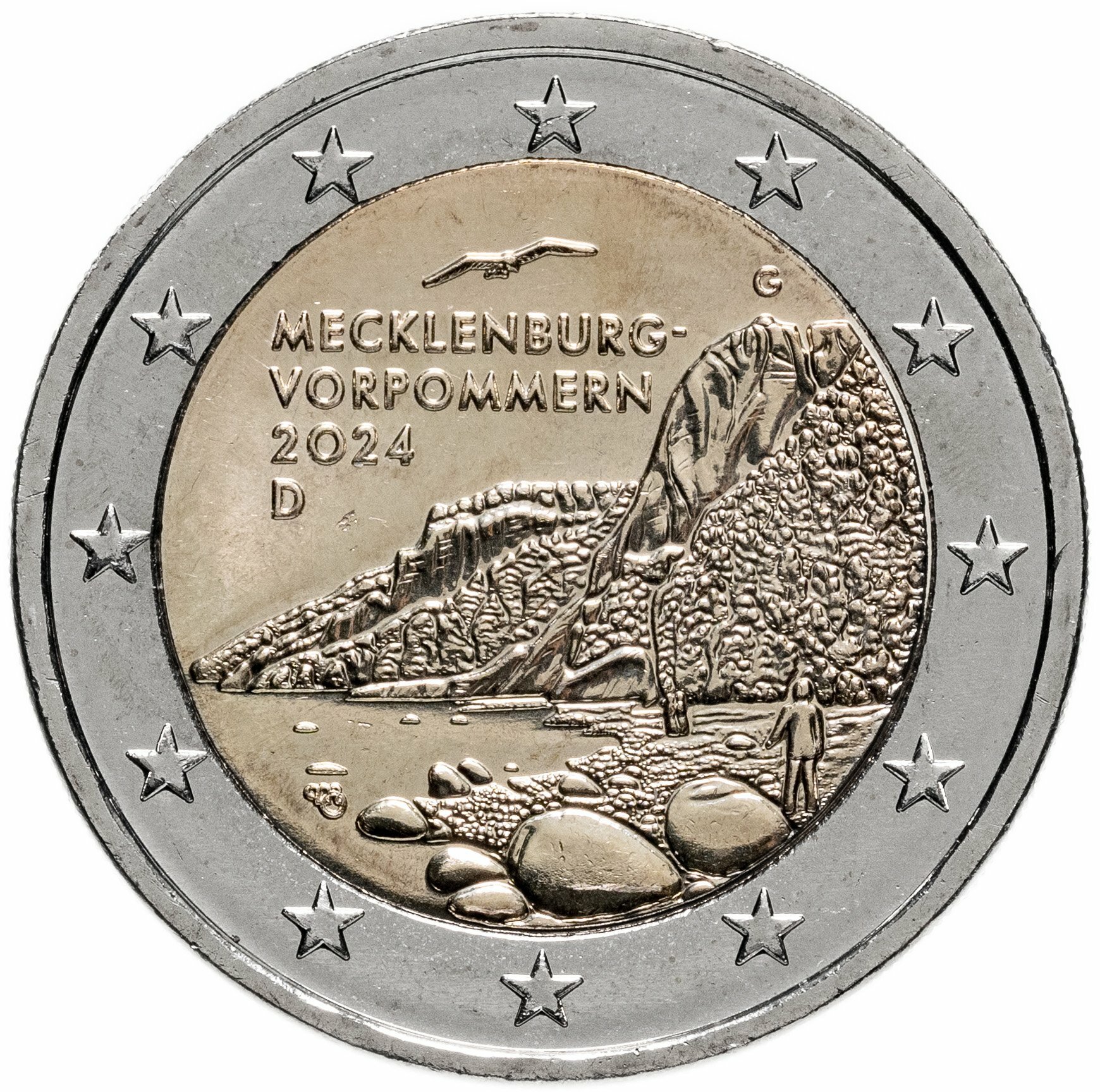 Германия 2 евро 2024 "Мекленбург-Передняя Померания холм Кёнигсштуль" Двор G, Биметалл, в сохранности UNC