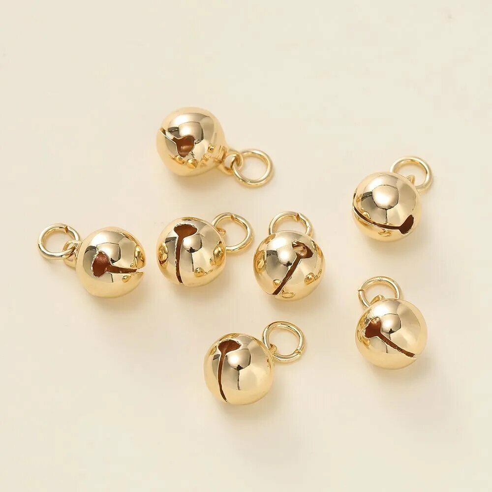 Бубенчики с Кольцо соединительное, металлические, для декора и творчества, размер 7.5-8 мм, 5 шт, цвет 14k-золотистый