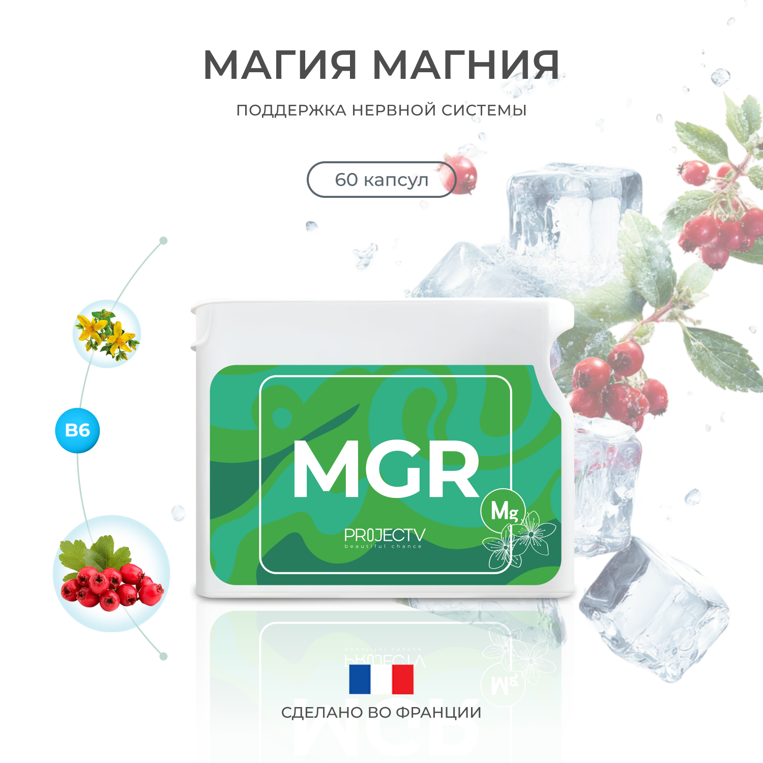 Нутрицевтик MGR - Витамины группы в, PROJECT V, магний, для нервной системы, 60 капсул.