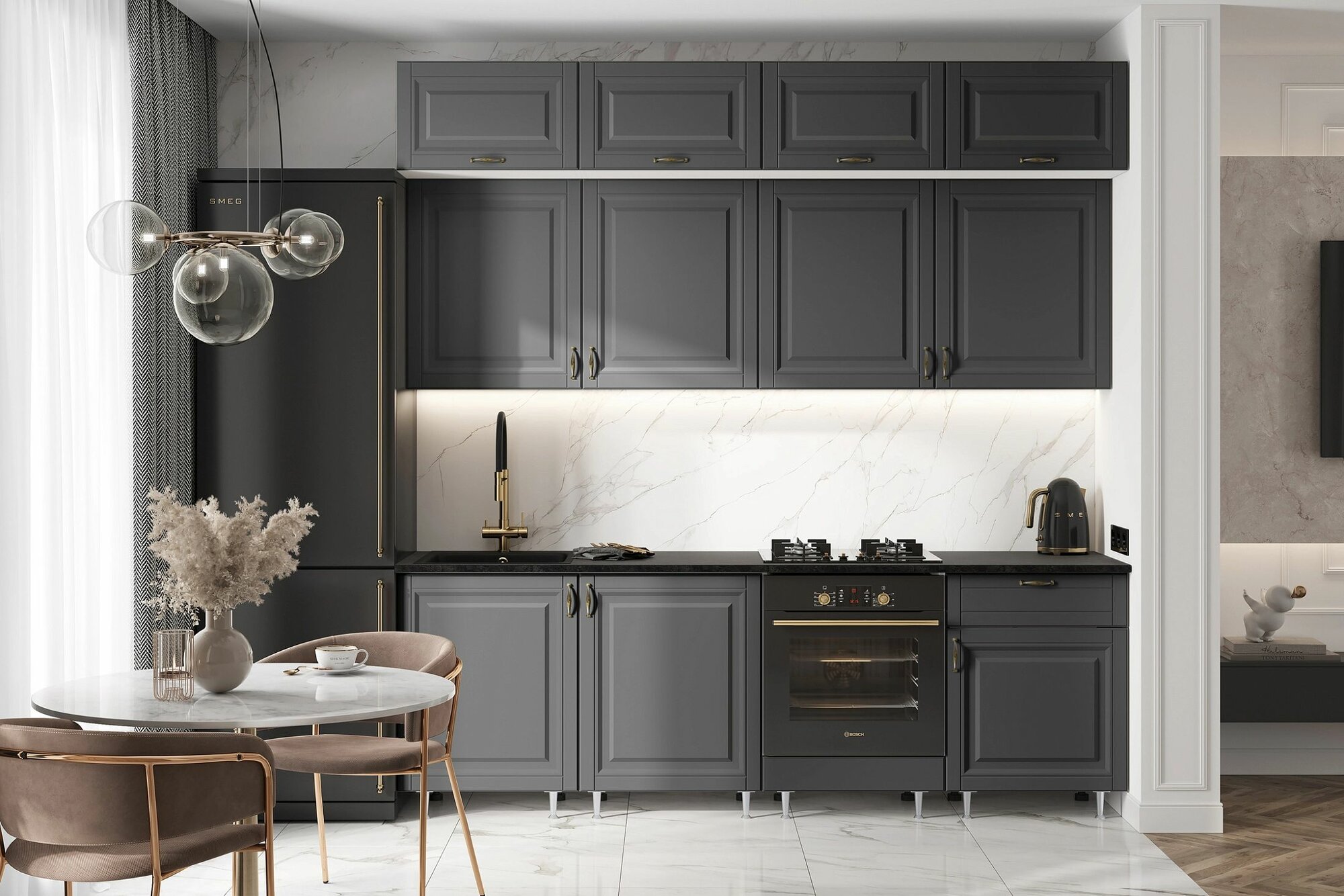 Кухня Престиж 2,4м (490) (Графит софт NEW, Белый (Кастилло темный))