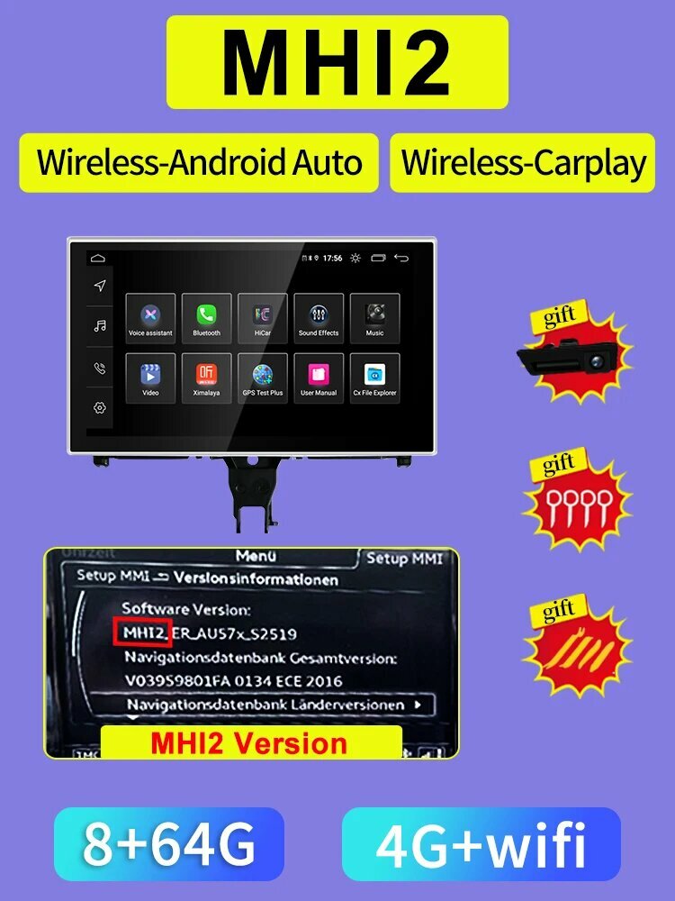 STWEI Qualcomm 8G 128G Android13 9-дюймовый Carplay AUTO для AUDI 2012-2018 года A6 A7 C7 Автомобильные видеоплееры Navi GPS Смарт-экран MHI2 8G 64G