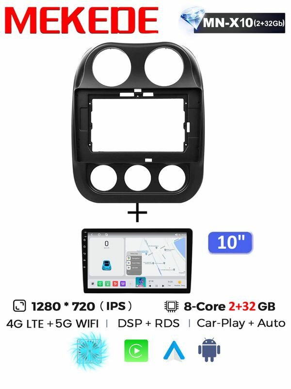 Магнитола 10.2" Mekede MN X10 Pro 2/32 Gb Jeep Compass 1 MK 2006-2010 carplay