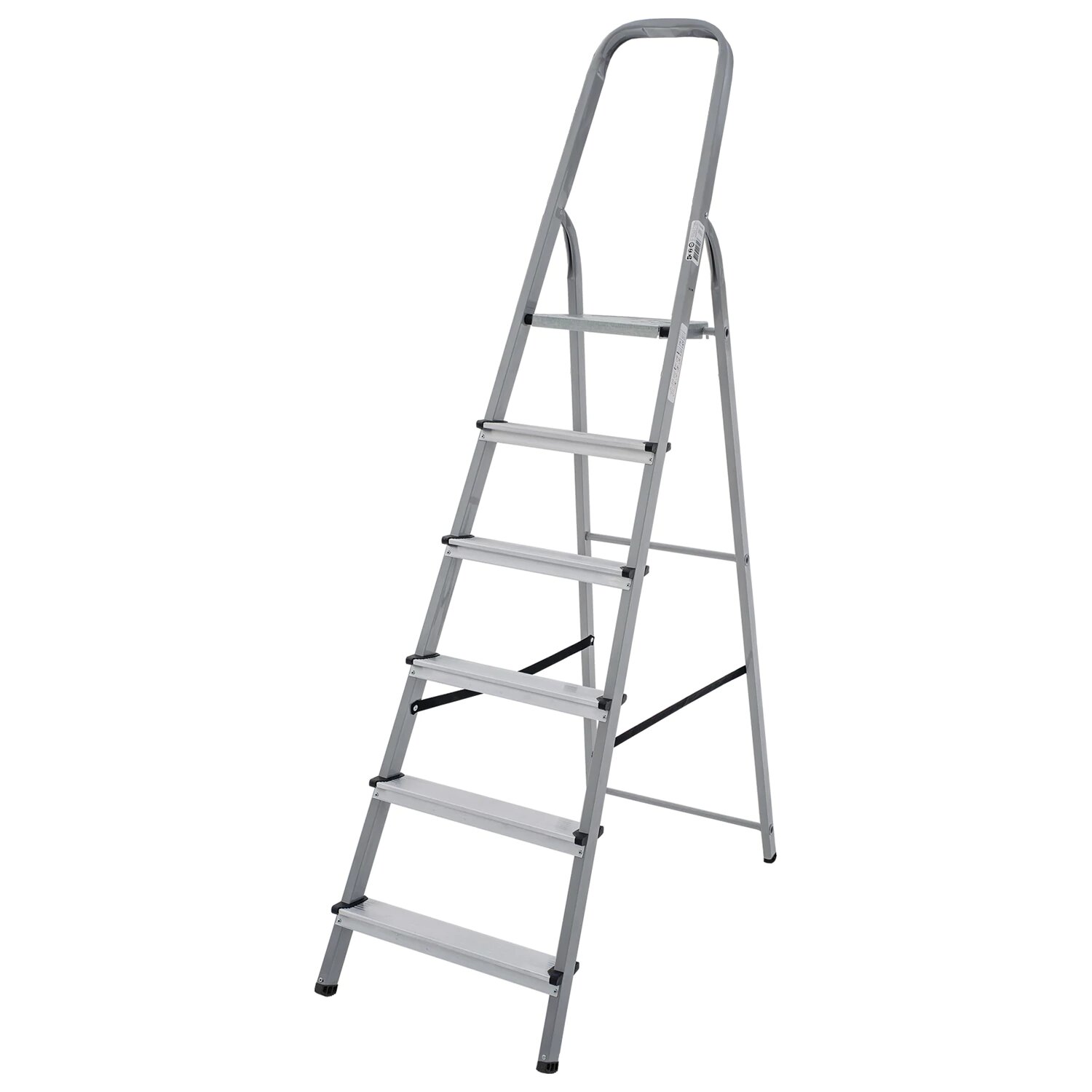 Стремянка сталь / алюминий 6 ступени, высота площадки 1,25м, дуга 0,6м, площадка 2626см, нагрузка 150кг, вес 7кг новая высота, 1130106