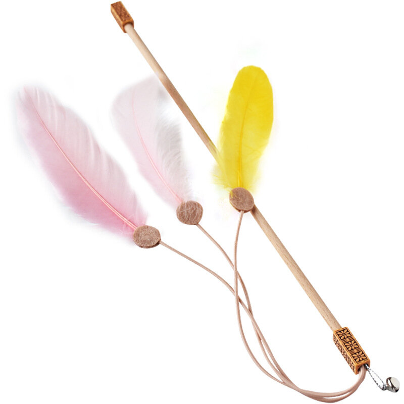 Назад Pu Guizhen деревянная ручка палочки фея палочка для домашних животных Колокольчик перо забавная кошачья палка