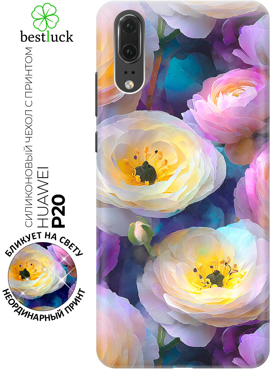 Силиконовый чехол на Huawei P20 с принтом "Кружева из ранункулюсов"