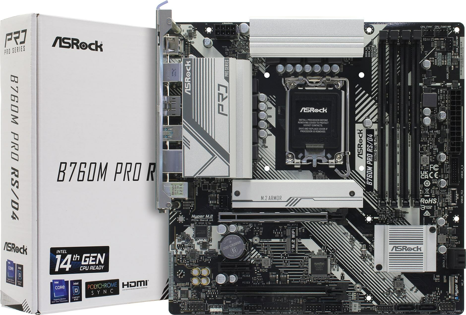 B760M Pro RS/D4 / Материнская плата ASRock B760M Pro RS/D4 (LGA 1700, Intel B760, 4xDDR4-3200 МГц, 2