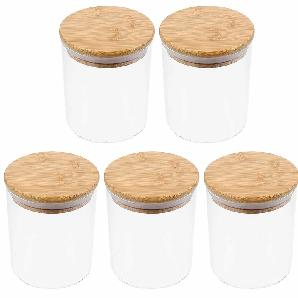 Прозрачная стеклянная тара для DIY ароматизации и свечей, укомплектована деревянной крышкой, размер 8.5x8.5x10 см