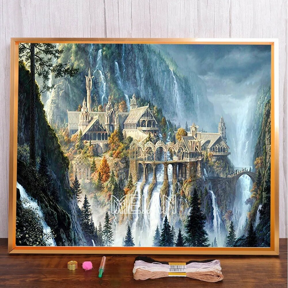 MEIAN Набор для вышивания,70X50CM,40 цветов,14CT, Замки в горах