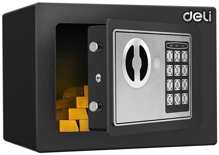 Сейф Deli ET510 230x 170x 170 мм, ключевой, электронный, черный/серебристый