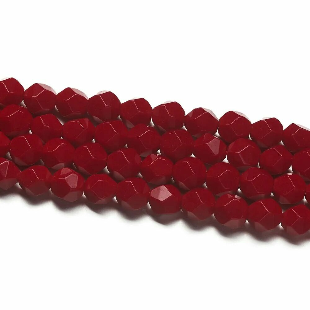 Натуральный камень крупногранный бусины 10 мм, Красный коралл , бусины на нитке (около 37 шт)