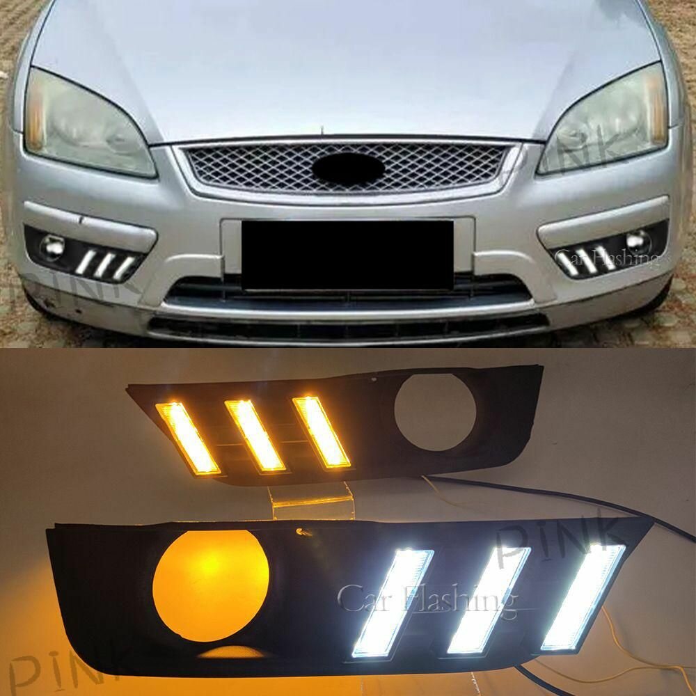 LED дневные ходовые огни и противотуманные фары для Ford Focus 2005-2006, комплект 2 шт, DRL белый/жёлтый/синий