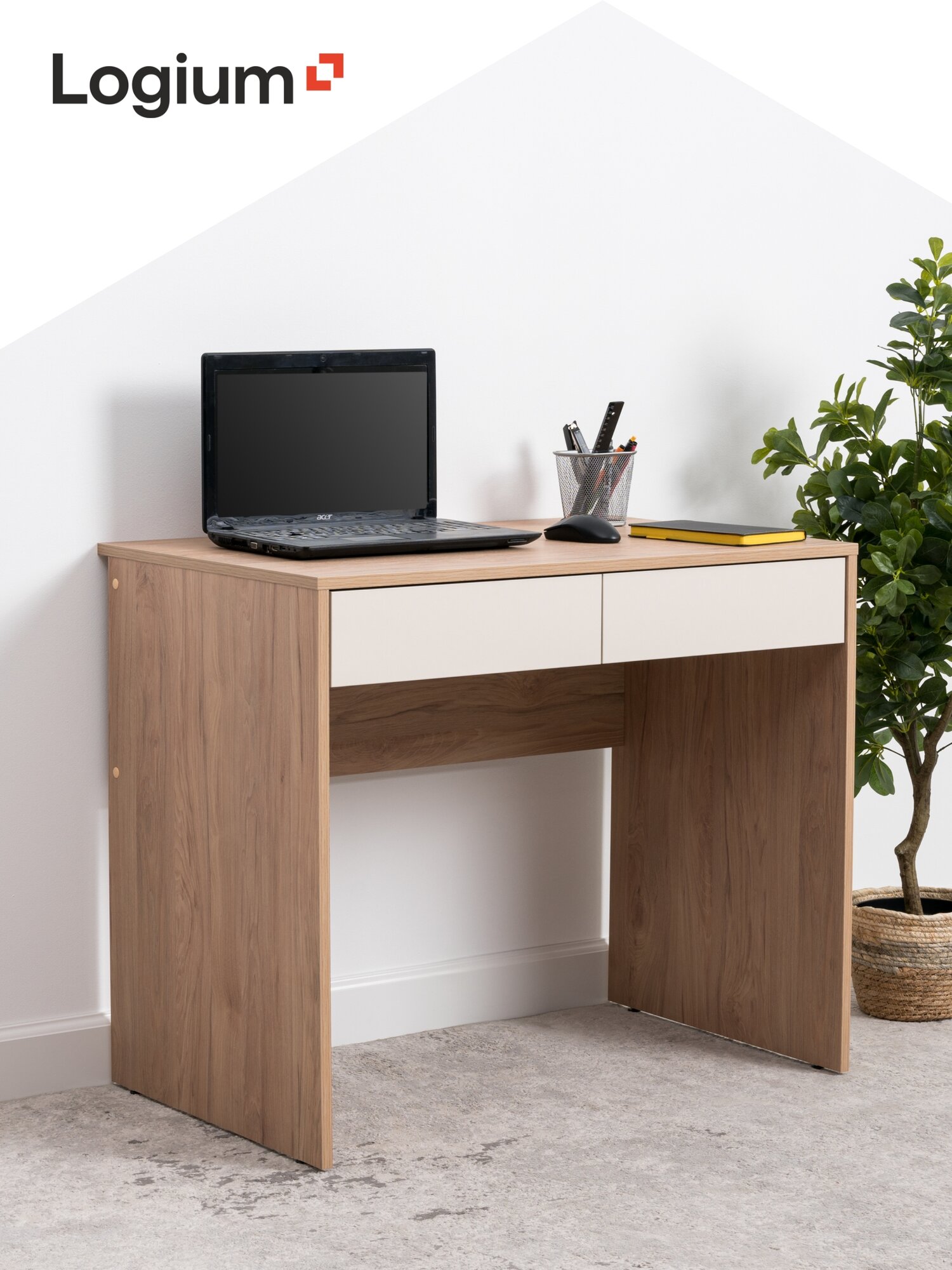 Стол письменный с ящиками, 89х55х75, Сигма 12.161, Гикори Рокфорд Натуральный, Сатин, для школьника, офисный