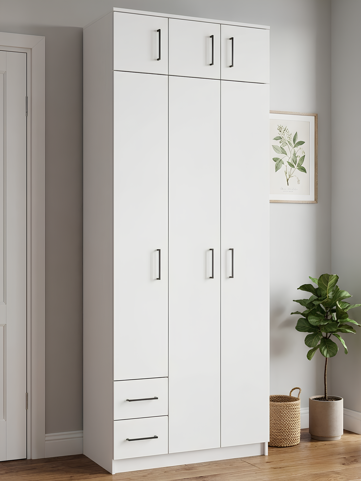 Шкаф трехстворчатый распашной Шик-27А с антресолью, 2 ящиками и штангой, ШхГхВ: 90х50х240 см