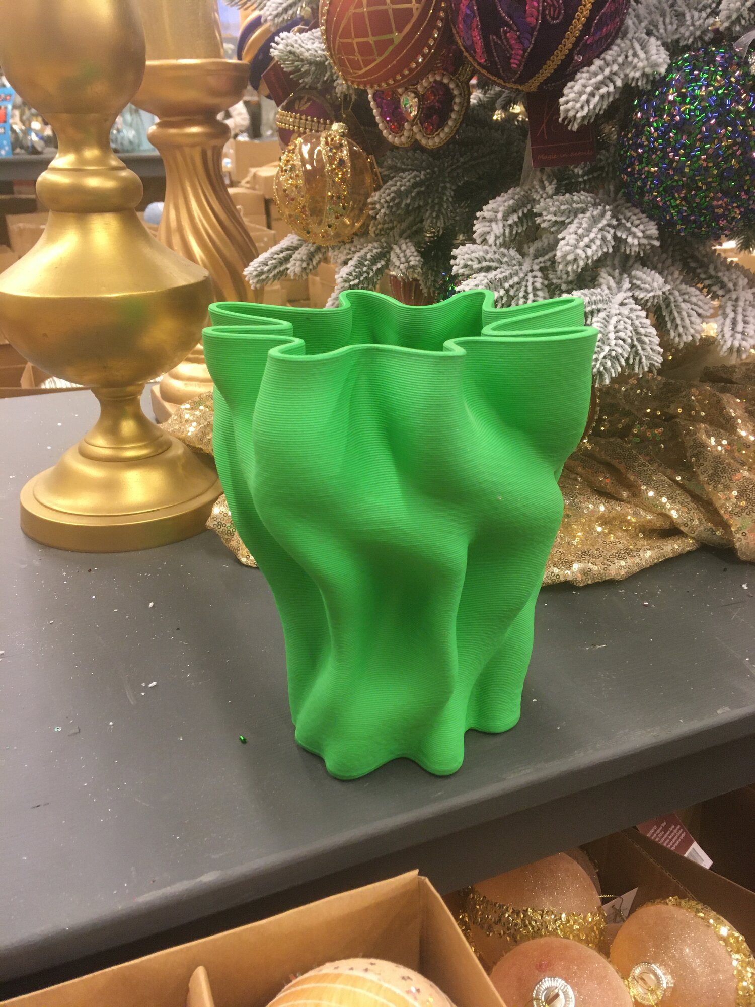 Ваза для сухоцветов «Иллюзия 3D» зеленый, Н 20 см, керамика.